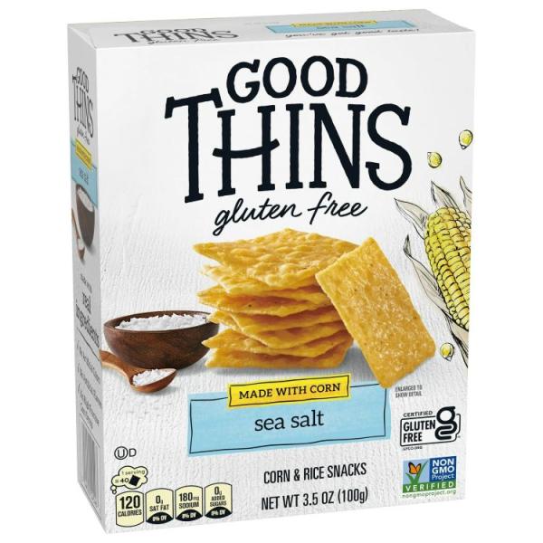 グッドシンズ シーソルト コーンスナッククラッカー 99g 米粉とコーンマサを使用し、シーソルトでシンプルに味付けした薄焼きコーンクラッカーです。サクッとした軽い食感に焼き上げています。 GFCO認証グルテンフリー、Non-GMO Proj...