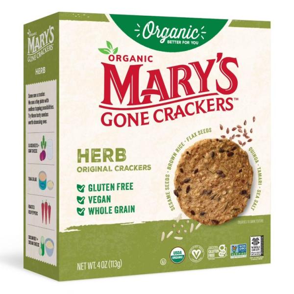 メアリーズ ゴーンクラッカーズ オリジナル ハーブオーガニック認証・グルテンフリー・Non-GMO・ヴィーガン・全粒穀物・コーシャ認証取得。品質と食事スタイルに配慮したハーブ風味のクラッカーです。シンプルでクリーンなオーガニック原材料を使用...