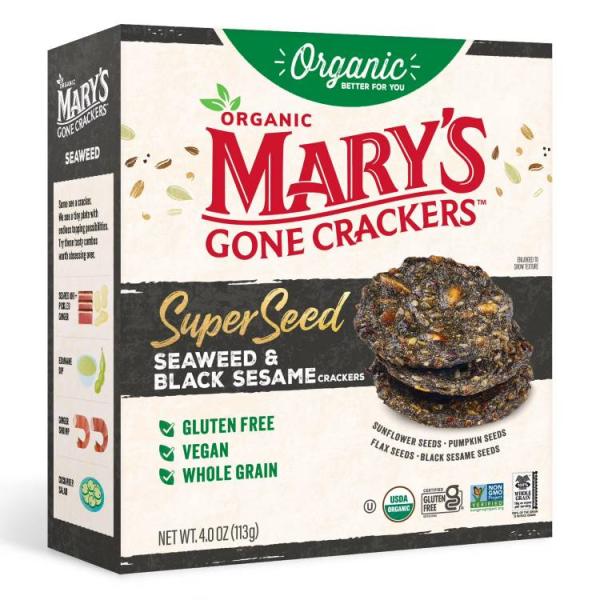 メアリーズ ゴーンクラッカーズ スーパーシード シーウィード＆ブラックセサミオーガニック認証・グルテンフリー・Non-GMO・ヴィーガン・全粒穀物・コーシャ認証取得。品質と食事スタイルに配慮したスーパーシードクラッカーです。シンプルでクリー...