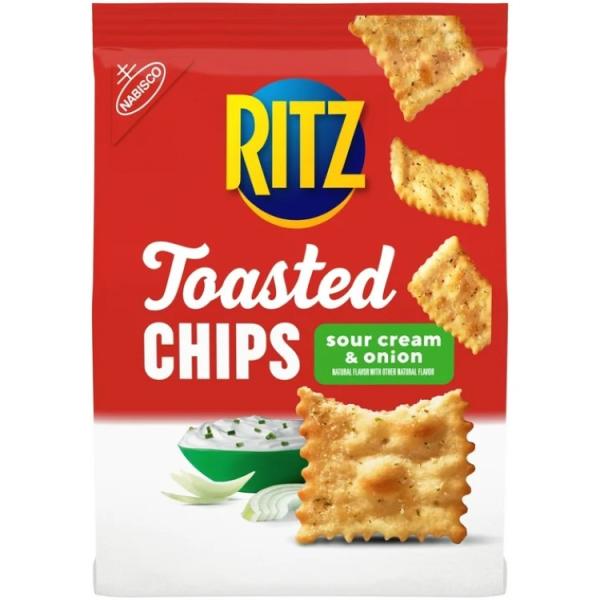 リッツ トーステッドチップス サワークリーム＆オニオンは、定番のリッツクラッカーをチップス感覚で楽しめる、カリッと香ばしいスナックです。サワークリームとオニオンの風味が広がり、いつものポテトチップスとはひと味違うおいしさを楽しめます。オーブ...