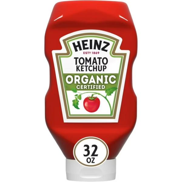 ハインツ オーガニック トマトケチャップ 907gボトル。認証オーガニック原料を使用し、クラシックな味わいを楽しめます。遺伝子組換え原料不使用、高果糖コーンシロップ不使用。1食分あたり20kcal。サンドイッチやハンバーガー、ホットドッグ、...
