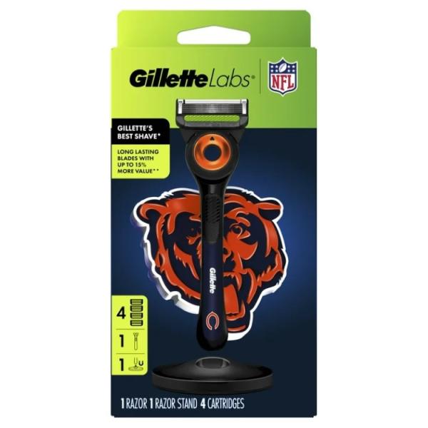 ジレットラボ メンズカミソリ シカゴベアーズ公式デザインは、NFLシカゴ・ベアーズの特別デザインを採用したシェービングカミソリです。チームロゴをあしらった特別仕様で、日常のシェービングを楽しめるモデルです。本体にはエクスフォリエーティングバ...