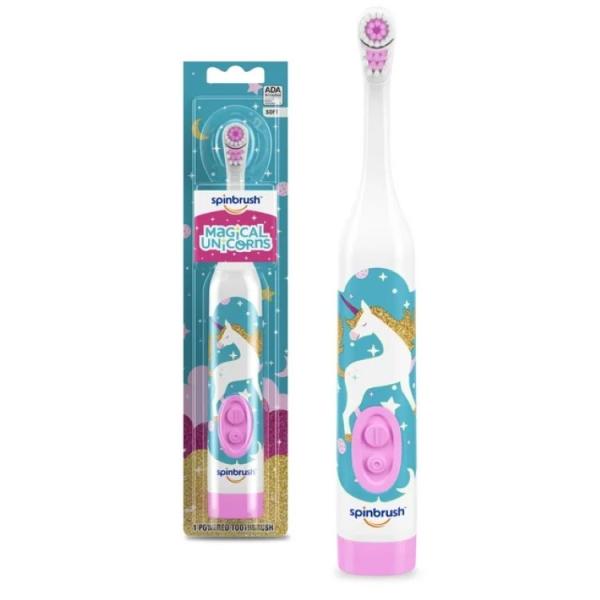 スピンブラシ マジカルユニコーン キッズ 電池式電動歯ブラシは、3歳以上の子ども向けに設計された、歯みがきを楽しく続けやすい電動歯ブラシです。小さな口に配慮したコンパクトサイズのブラシヘッドとやわらかめ毛先を採用し、下部の固定ブラシと回転す...