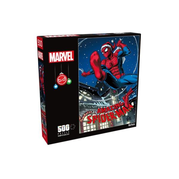 バッファローゲームズ「Marvel Swinging Into The Holidays」の500ピースジグソーパズルです。対象年齢は14歳以上、完成サイズは約54×38.1cm。100％リサイクル紙ボードを含む高品質な素材を使用し、組み立...