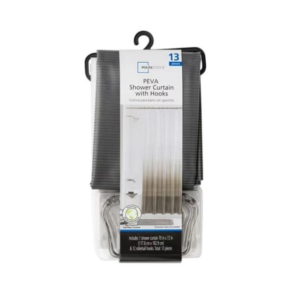 100% PEVA製シャワーカーテンは、使用済みリサイクル素材を30%使用しています。13点セットには、シャワーカーテン（70×72インチ、一般的な標準サイズの浴槽・シャワーに対応）とローラーボールシャワーフック12個が含まれます。ブラック...
