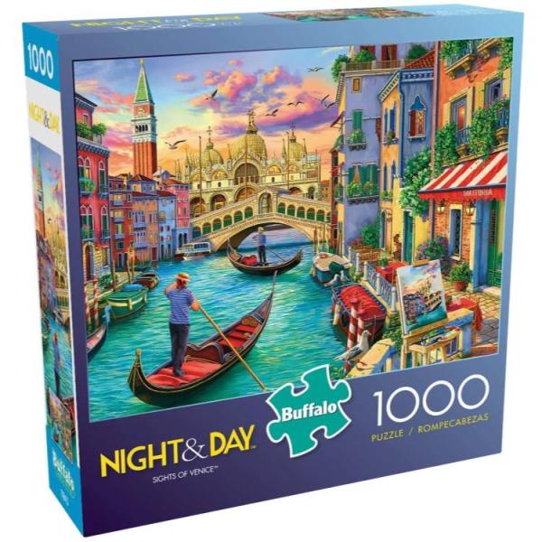 Buffalo Games Night &amp; Day Sights of Veniceは、大人向けの1000ピースインターロッキングジグソーパズルです。14歳以上におすすめで、完成サイズは約67.9×50.2cm。組み立ての参考になる...