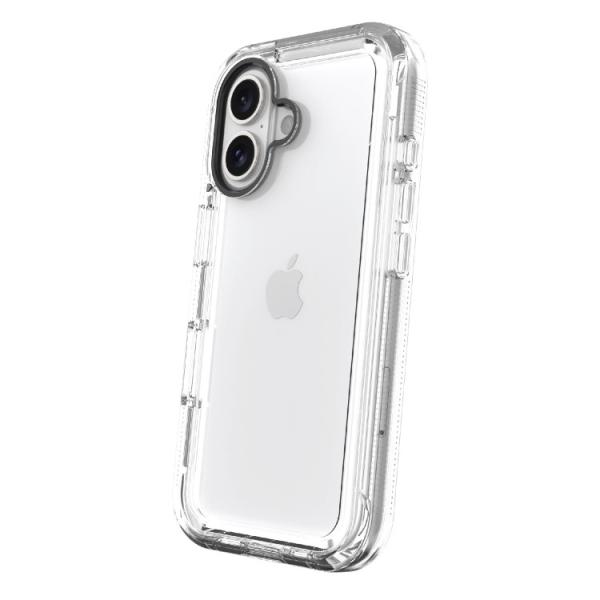約6.4mの厳格な落下テスト済みで、軍用落下テストの約5倍の高さに対応。スマートポート保護により、充電ポートへのホコリやゴミの侵入を防ぎます。3層保護構造。握りやすい強化サイドグリップ付き。iPhone 16対応。