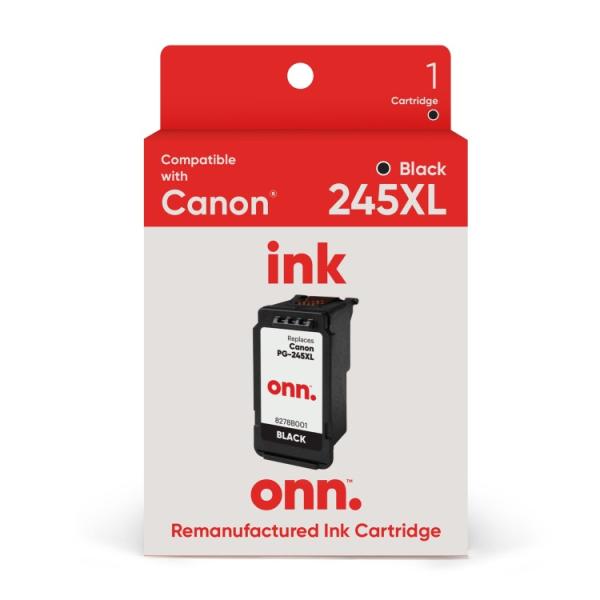 onn. Canon PG-245XL ブラック 再生インクカートリッジ：Canonプリンター対応。245XLブラックインクカートリッジ1個入り。性能テスト済みのリサイクルカートリッジを使用して再生。家庭用・オフィス用に最適。くっきりしたレ...
