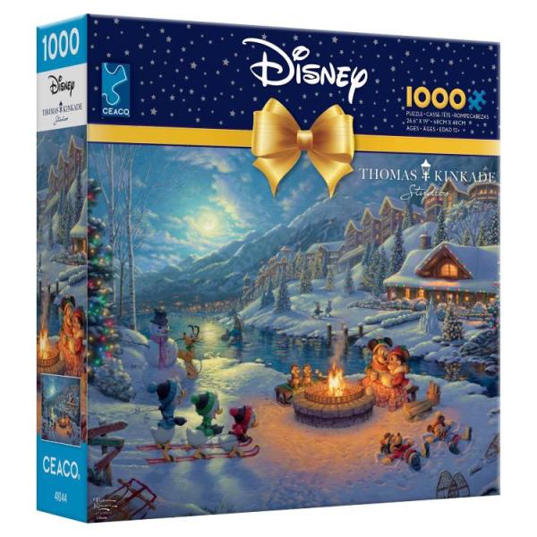 シーコのトーマス・キンケード ホリデー ディズニー ミッキー＆ミニー クリスマスロッジの1000ピースジグソーパズルです。完成サイズは約67.6×48.3cm。対象年齢は12歳以上。ランダム形状のピースを使用し、リサイクル素材を使った高品質...