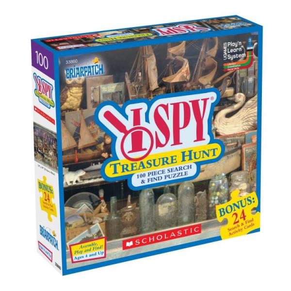 I SPYの人気絵本シリーズをもとにした、未就学児向けのアクティビティパズルゲームです。対象年齢は3歳以上。完成サイズは約35.6×48.3cm。ピースの裏には順番に番号が付いており、カードを引いて指定されたものを探しながら遊べます。