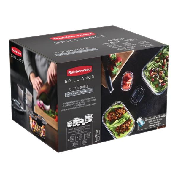 ラバーメイド ブリリアンスの食品保存容器20点セットです。透明感のあるBPAフリーTritan素材のふたと本体で、中身が見やすく、液漏れしにくい仕様。ラッチ下の通気口により、ふたをしたまま電子レンジで温める際の飛び散りを抑えやすくなっていま...