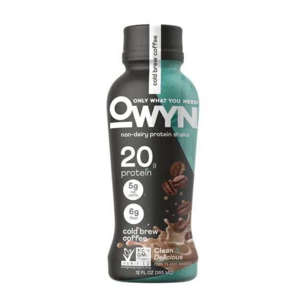 オウン 植物性プロテインシェイク コールドブリューコーヒー味 355ml。 植物由来原料を使用したヴィーガン対応のプロテインドリンクです。 コールドブリューコーヒー風味で、すっきりとした飲みやすさが特長です。 乳製品・グルテン・大豆・ナッツ...