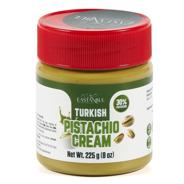 Eastanbul ターキッシュ ピスタチオクリームは、トルコ産ピスタチオを使用した、なめらかで濃厚な味わいのピスタチオスプレッドです。ピスタチオを30％配合し、ナッツの香ばしさとクリーミーな口あたりが楽しめるのが特徴。話題のドバイチョコレ...