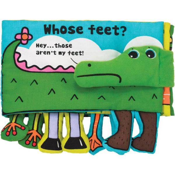 メリッサ＆ダグ K's KidsのWhose Feet?は、ワニの足を探しながらページをめくって楽しむ、やわらかな布製ベビーブックです。ぶら下がった足のパーツは小さな手でもつかみやすく、シンプルな文章と楽しいストーリーを通して、親子で読み聞...