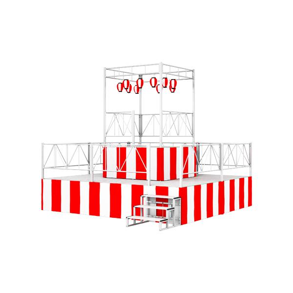 お祭りや盆踊りをはじめ、各種イベントで大好評のアルミ製やぐらステージ。 その主な特徴をご紹介します。01. 第三者機関での荷重試験の実施鉛直方向・水平方向荷重試験を実施しました。鉛直方向最大荷重は1枚の天板サイズ900×900タイプで最大3...