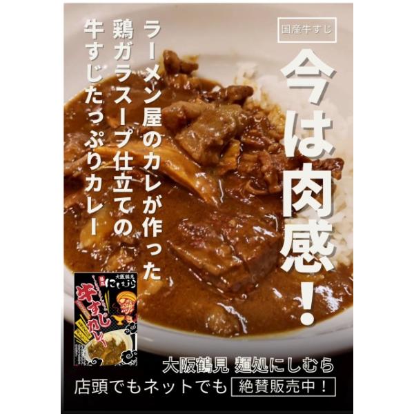 ラーメン屋のカレが作った鶏ガラスープ仕立て牛スジたっぷりカレー（大阪鶴見 麺処にしむら監修） レトルト ご飯のお供 惣菜 おつまみ 晩酌 ギフト 父の日 敬老の日 プレゼント おせち ご当地グルメ クリスマス 帰省 かんたんごはん レトルトカレー