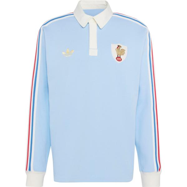 アディダス adidas フランス ラグビー 120周年 クランチ ヘリテージ ジャージ ポロカラー 長袖 トップス レ・ブルー レギュラーフィット ボタンクロージャー クラシック  DVL35　フランス ラグビー 120周年 クランチ ヘ...