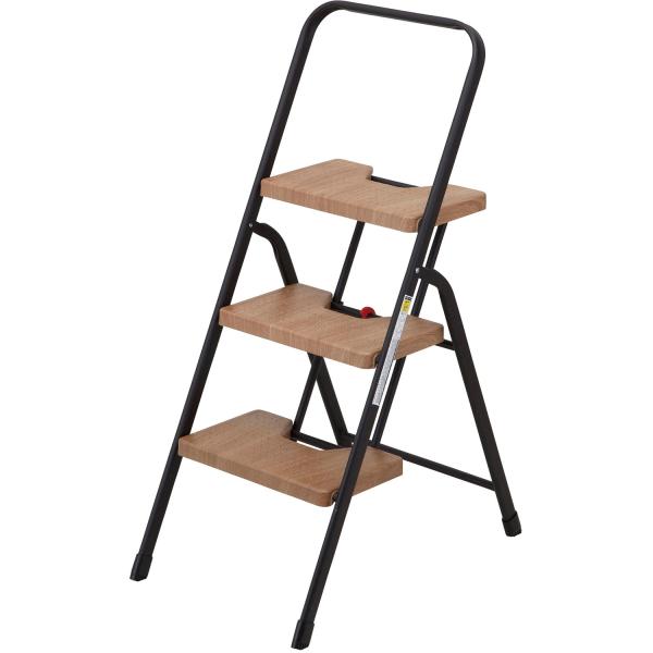 フォールディングステップ FOLDING STEP フォールディングステップ オーク3段 マット 楕円形フレーム 踏み台 安心構造 コンパクト スリム ストッパー 椅子 脚キャップ付 安定感 高所作業  177251　アウトドア　機能性・安...