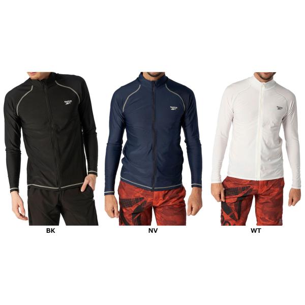 リーボック Reebok 長袖プルラッシュガード 耐塩素 UV遮蔽率95以上 ハイネック 日差し対策 メンズ 無地 長袖シャツ ロングスリーブ トップス ウェア 水泳用品 プール 水着  420781C　マリン　耐塩素対応ラッシュガード。ベ...