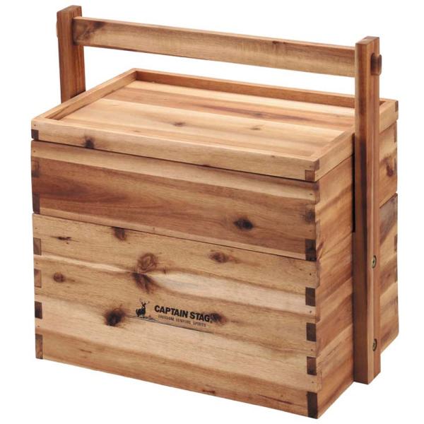 キャプテンスタッグ CAPTAIN STAG CSクラシックス 木製おかもち2段 フタ付  UP-2004  UP2004　アウトドア　キャンプ用品など、2段に分けて収納可能な木製のおかもちです。  爆買