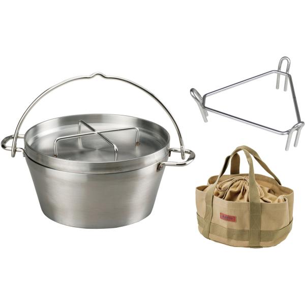 ソト SOTO ステンレスダッチオーブン10インチセット ST-910HDS  ST910HDS　アウトドア　ステンレス製でIHや食洗器にも対応した屋内外両用の10インチダッチオーブン。ダッチオーブンスタンドと収納ケース付き。  爆買