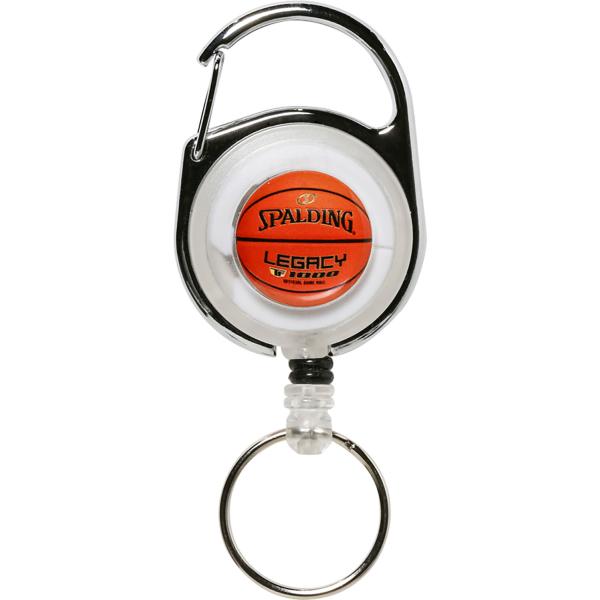 スポルディング SPALDING カラビナ リール レガシー ホワイト  12008WH　バスケット　LEGACY が目を引くリール式キーホルダー。バッグなどに付けたままで使用可能。接続部分がカラビナになっており着脱も楽々。  爆買