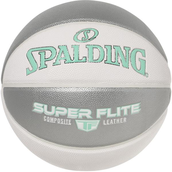 スポルディング SPALDING スーパーフライト ホワイト×シルバー×ミント SZ7 78169J　バスケット　ホワイトとシルバーのオルタネートパネルにミントカラーのロゴが目を引く合成皮革ボール。
