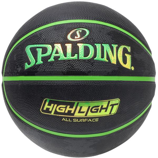 スポルディング SPALDING ハイライト グリーン  85152J　バスケット　躍動感、スピード感を表現した HIGHLIGHT ロゴがポイントのラバーボール。屋内、屋外どちらでも快適に使用できる、グリップ力の高いラバー素材を使用してい...