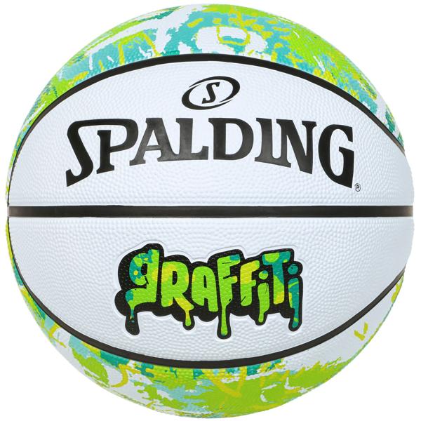 スポルディング SPALDING グラフィティ グリーン×イエロー ラバー SZ7 85266J　バスケット　ストリートアートをイメージしたグラフィティ柄を採用。鮮やかな配色にシンプルなロゴが目を引くラバーボール。  爆買