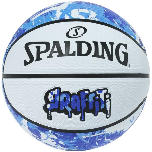 スポルディング SPALDING グラフィティ ブルー×ホワイト ラバー SZ5 85-513J 85513J　バスケット　ストリートアートをイメージしたグラフィティ柄を採用。鮮やかな配色にシンプルなロゴが目を引くラバーボール。