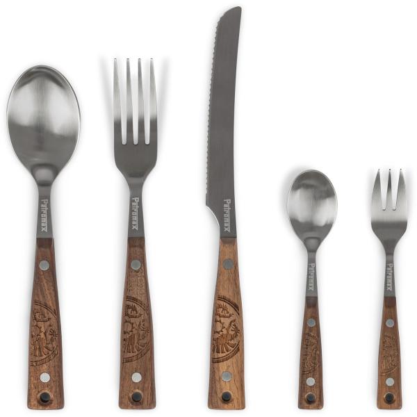 ペトロマックス Petromax キャンピングカトラリー  14002　アウトドア　ステンレス製のスプーン ( 大・小 ) 、フォーク ( 大・小 ) 、ナイフの 5 点セット ( ケースは別売 ) 。  爆買