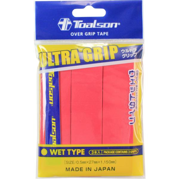 トアルソン Toalson テニス用オーバーグリップ ウルトラグリップ3本入り レッド ウェットタイプ オールラウンド 練習 試合 大会 メンテンナンス 上巻き用 ソフトフィット ラケット  1ETG053R　テニス　オーバーグリップ 【上...