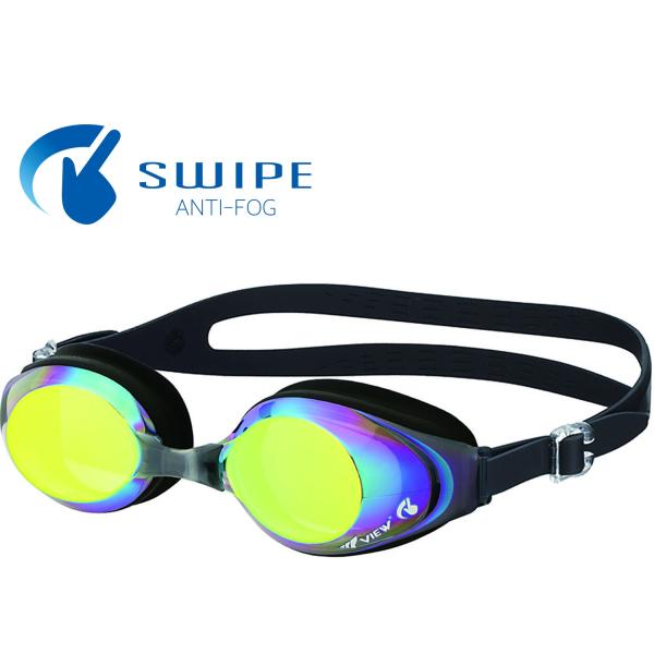 ビュー VIEW フィットネス スイミングゴーグル 大人用 スワイプ アンチフォグ SWIPE 水中メガネ UVカット くもり止め ミラータイプ 選べる鼻ベルト シリコーン仕様  V630SAM BKOR　スイミング　周りが良く見える広視界...