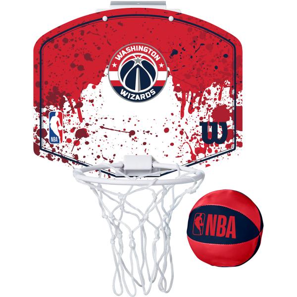 ウイルソン Wilson NBA TEAM MINI HOOP WAS WIZARDS TBA1302WAS　バスケット　室内用のプラスチック製ミニゴールとスポンジボールのセット。 本体と付属品のフックを固定してドアの上などに掛けることで、...