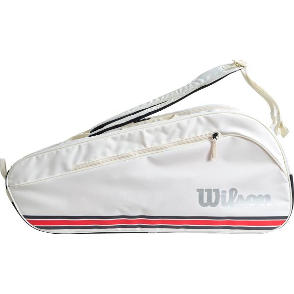 ウイルソン Wilson TEAM J 6PK WHITE/RED WR80502010　テニス　ウイルソン定番のラケットバッグが新しいデザインで登場。 2 室に分けられたメインの収納部には、ラケット・アパレル・シューズ等の荷物を効率よく収...