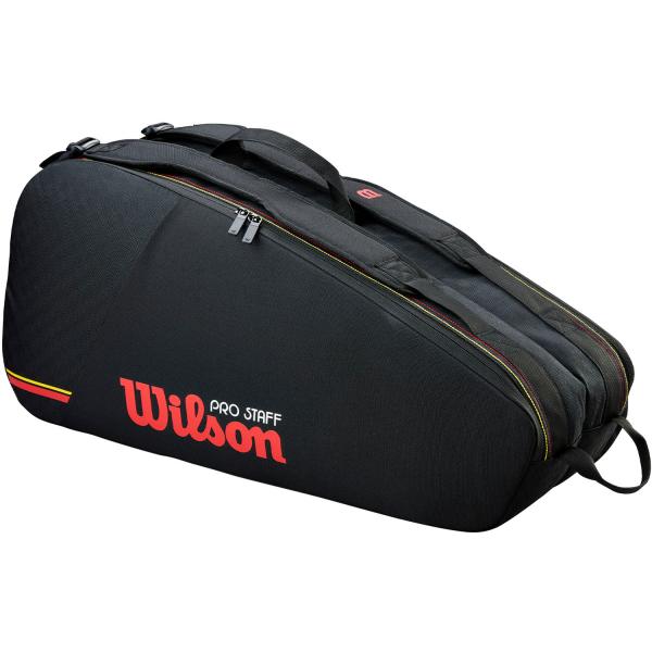 ウイルソン Wilson PRO STAFF CLASSIC 6PK RACKET BAG BLACK WR80518010　テニス　ラケットや衣類の収納に適したメイン収納部は 2 室構造で、ラケットを最大 6 本まで収納可能。両面のフロン...