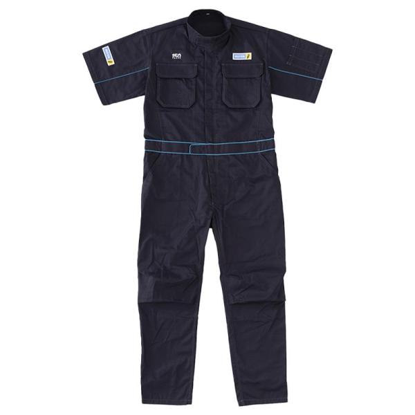 ビルシュタイン半袖ツナギ 2024年モデル登場です！●ボディカラーはネイビー、アクセントでシアン(水色)のステッチ入り●膝は動きやすい立体縫製●高級感あふれる刺繍ロゴ●作業性重視の取り出しやすいポケット形状●背中も作業性を考慮したマチ入り縫...