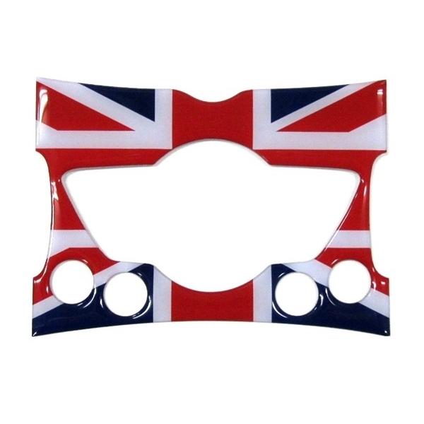 BMWミニ（NEW MINI）、R55/R56/R57 ('10〜/マイナーチェンジ後) R58/R59/R60用のラジオデコレーションパネル(1pcs)です。 カラーは、1.ユニオンジャック　2.ブラックジャック、3.チェッカーフラッグの...