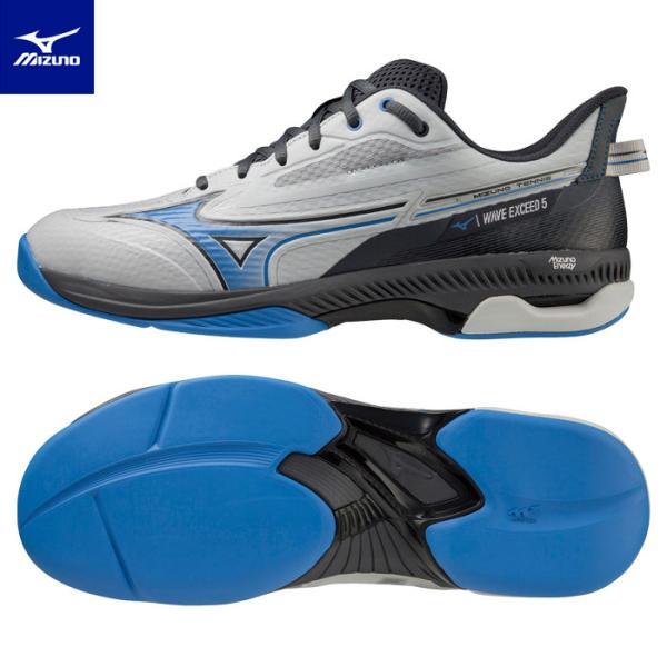 ミズノ テニスシューズ カーペット用 3Eウエーブエクシード5 WIDE CS ユニセックスMIZUNO ENERZY搭載！前モデルからの耐久性UPと、目を惹く斬新なロゴがポイントのワイドモデル。カラー03：ライトグレー×ブルー×ダークグレ...
