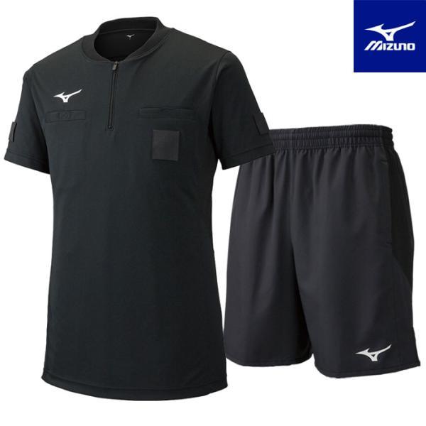 ミズノ サッカー 審判服 上下セット 半袖シャツ＆パンツレフリーに必要な要素を備えたウエアカラー　09：ブラックポリエステル100％日本製、中国製・両袖、左胸に面ファスナー仕様・パンツ コインポケット付き・体のラインに沿った細身のシルエット...