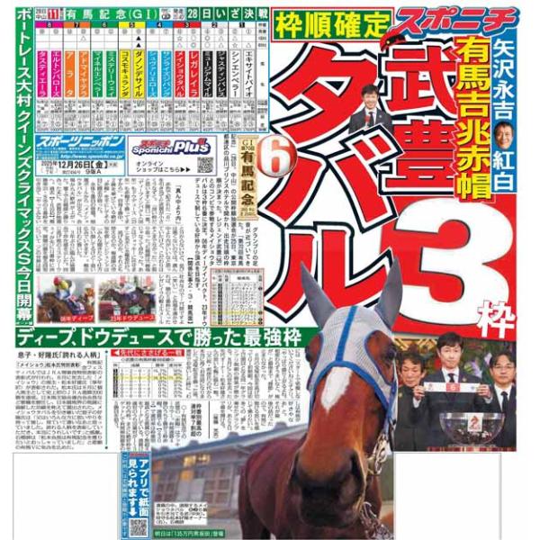 スポーツニッポン東京最終版12月26日付（宅配）１位SnowMan ２位ミセスTHE RAMPAGE ツアー最終公演YAZAWA 紅白