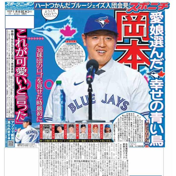 スポーツニッポン東京最終版1月8日付（宅配）桐蔭学園 強すぎＶ3市川團子 初大河珠理奈 辻本達規「1」「7」婚新庄監督 96勝 優勝