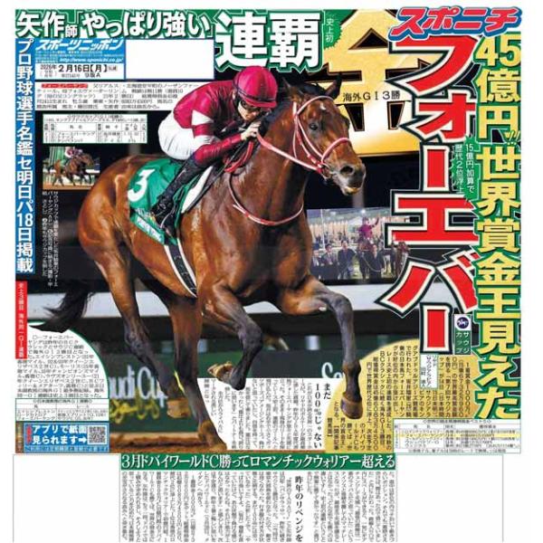 スポーツニッポン東京最終版2月16日付（宅配）堀島 銀新濱立也 妻から「よく頑張った」松井氏からのヒント 井端監督道枝駿佑 王子に恋する王子自然体の歌姫 ふみのRE-GE「最高の第一歩」SAY MY NAME 10カ月ぶり日本公演CUTIE...