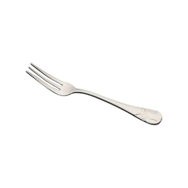 ケーキ用のフォークです。スポンジが切れやすいよう、3本の刃先のうち1本だけ幅が広いデザインが特徴です。