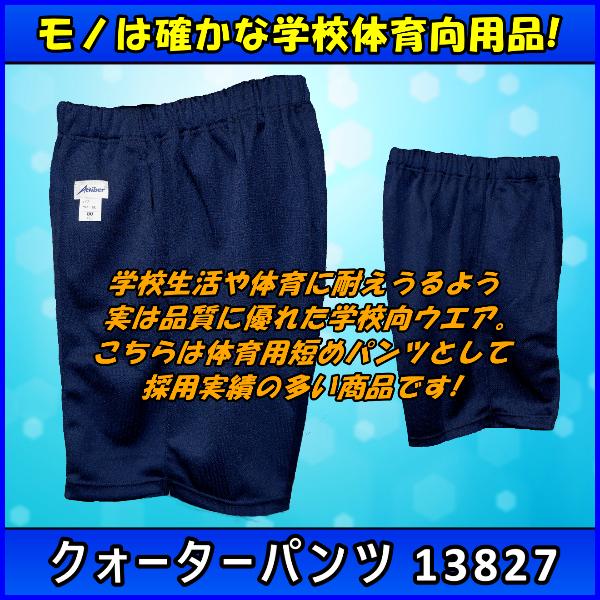 学校体育等で使われるクォーターパンツ（ハーフパンツより短めのパンツ）のネイビー。指定用品の無い学校の体育用や部屋着用等に。■素材（本体）：ポリエステル90％、綿10％■生産国：日本他（サイズや生産時期により異なります）■カラー：27（ネイビ...
