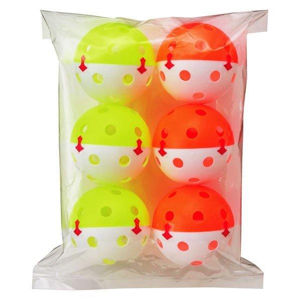 ●サイズ： 70mm●重さ： 約23g●材質： PE●内容： 6個入り(オレンジ×ホワイト3ヶ、イエロー×ホワイト3ヶ)【ボールの半分より下、約7mmを狙う！】より遠くへ飛ばすためにバックスピン打法をマスター。バットの芯でボールの下を叩いて...