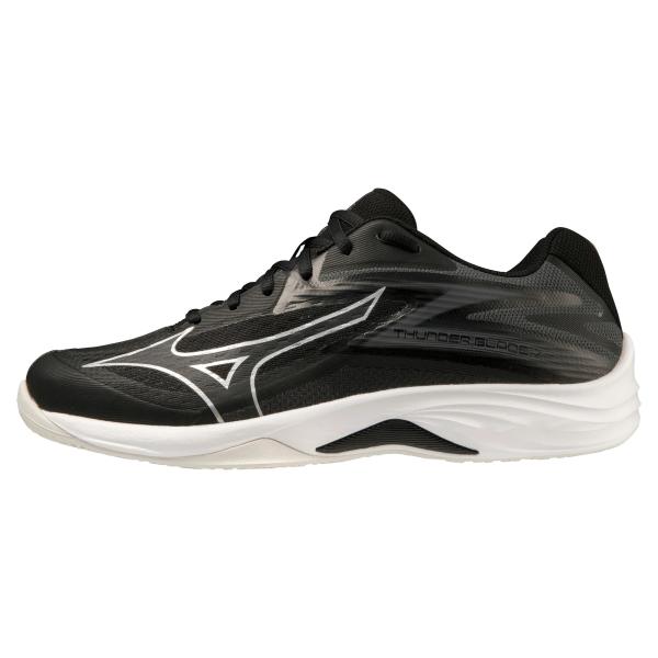 ■メーカー名：Mizuno（ミズノ）■品名：サンダーブレード（バレーボール／シューズ）■品番：V1GA237052■カラー：ブラック×シルバー■サイズ：23.0〜28.cm■素材：甲材：合成繊維、人工皮革■底材：合成底  ■質量：約265g...