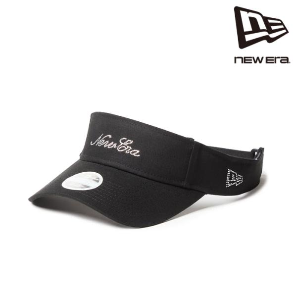 日本正規品 ニューエラ NEW ERA サンバイザー ロングバイザー Rhinestone ラインストーン スクリプトロゴ ブラック | ゴルフ 14747114 GOLF