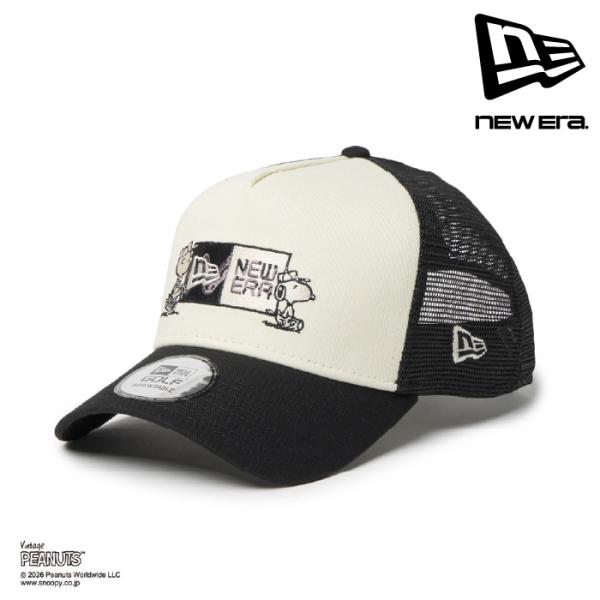日本正規品 ニューエラ NEW ERA 9FORTY A-Frame トラッカー Vintage PEANUTS ピーナッツ GOLF ボックスロゴ クロームホワイト/ブラック | ゴルフ 14865325 キャップ 帽子 爆買