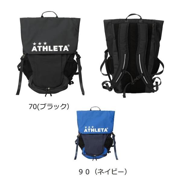バックパック　ブランド：ATHLETA（アスレタ）品番：05212カラー70(ブラック)90(ネイビー)素材： 本体：ポリエステル100％　(600D リップ/ ターポリン）　別布：ターポリンサイズ：W30cm・H53cm・D17cm（約32L)